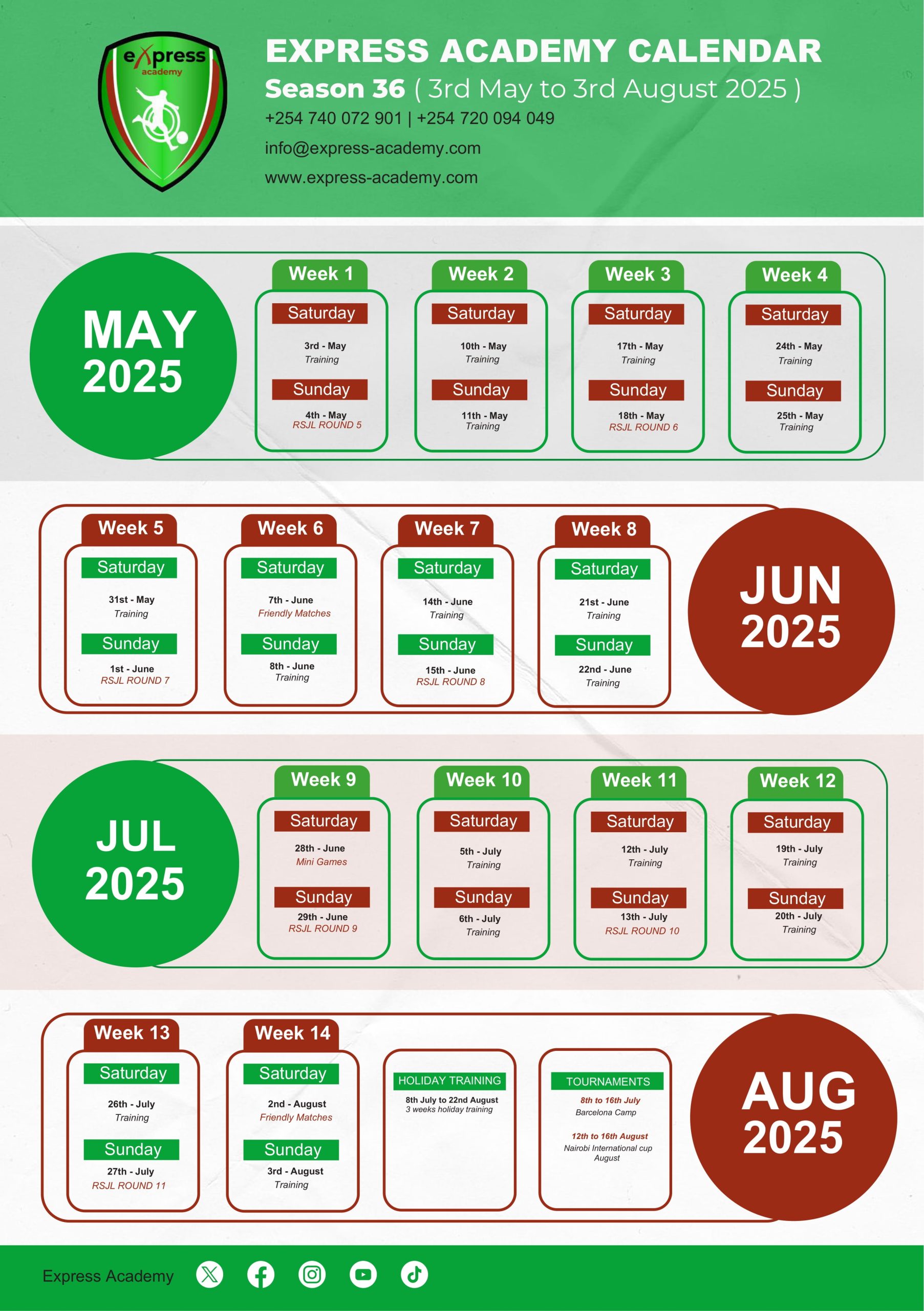 Season 36 Calendar of Events – Express Academy